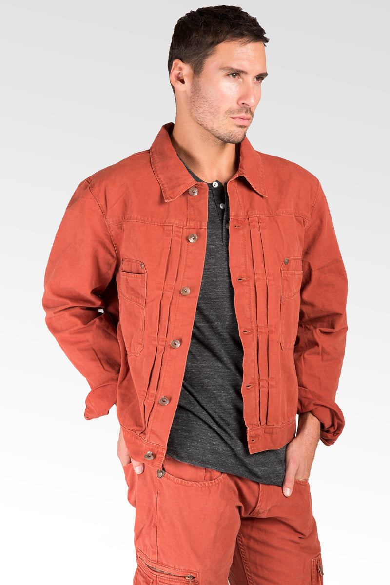 Level 7 Men's Rust Red Canvas Trucker Jacket, 100% Cotton Rugged Wash ...